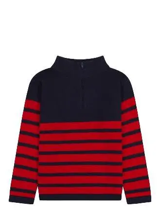 Busy Bees Cotton Zip Sweater - Navy Red Stripe
