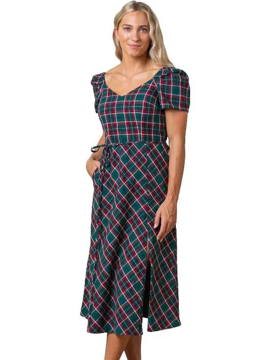 HOPE & HENRY Organic Sweetheart Dress - Festive Green Plaid
