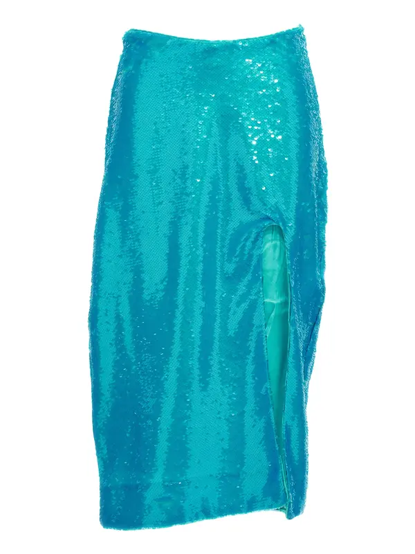 GANNI Sequin Midi Skirt - Light Blue