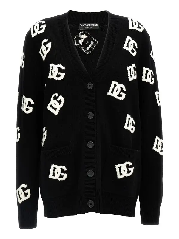 Dolce & Gabbana Jacquard Logo Wool Cardigan - White/black