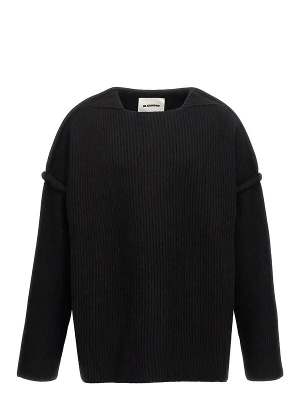 JIL SANDER Geometric Neckline Ribbed Sweater - Black
