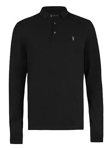 ALLSAINTS Reform Logo-embroidered Long-sleeve Cotton Polo - Black