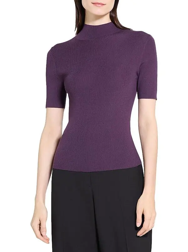 Theory Leenda Short Sleeve Mock Neck Sweater - Black Iris