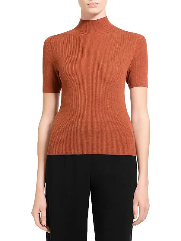 Theory Leenda Short Sleeve Mock Neck Sweater - Umber