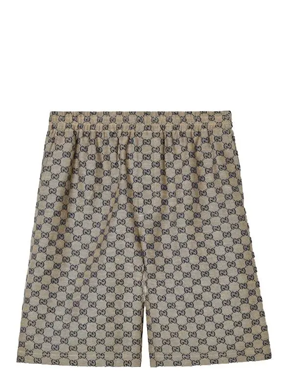 Gucci Gg Linen Blend Shorts - Beige And Blue