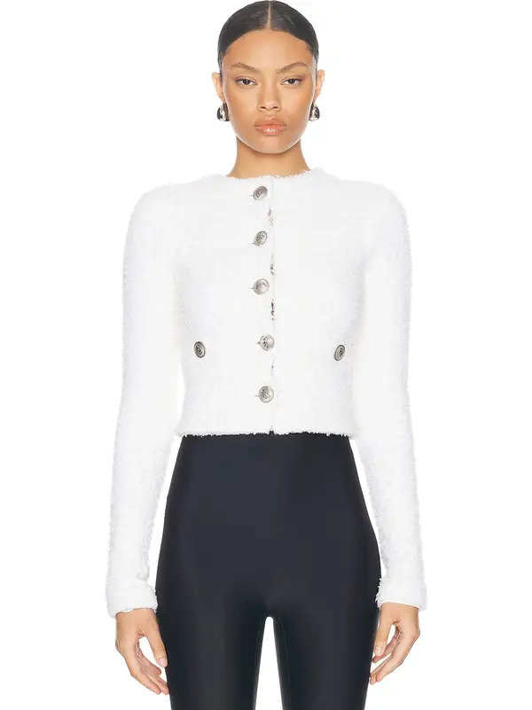 Balenciaga Cropped Tweed Cardigan - White