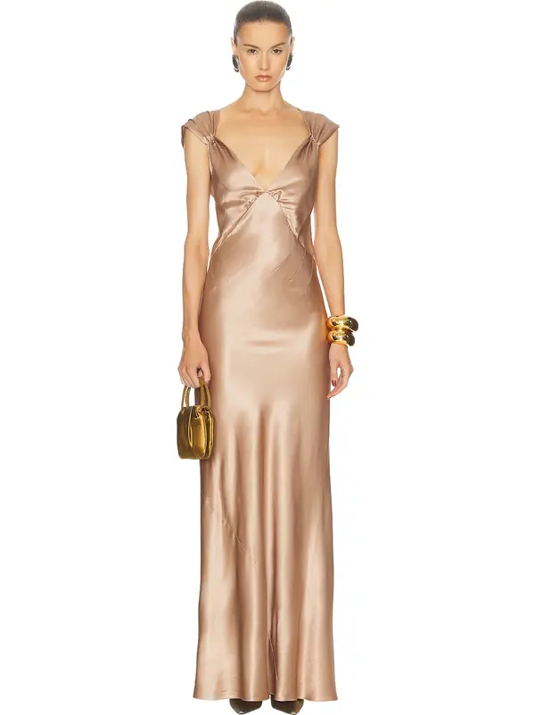 Saint Laurent Long Satin Dress - Rose Des Sables