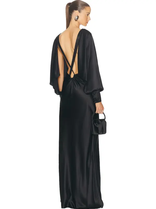 Saint Laurent V-neck Long Dress - Noir
