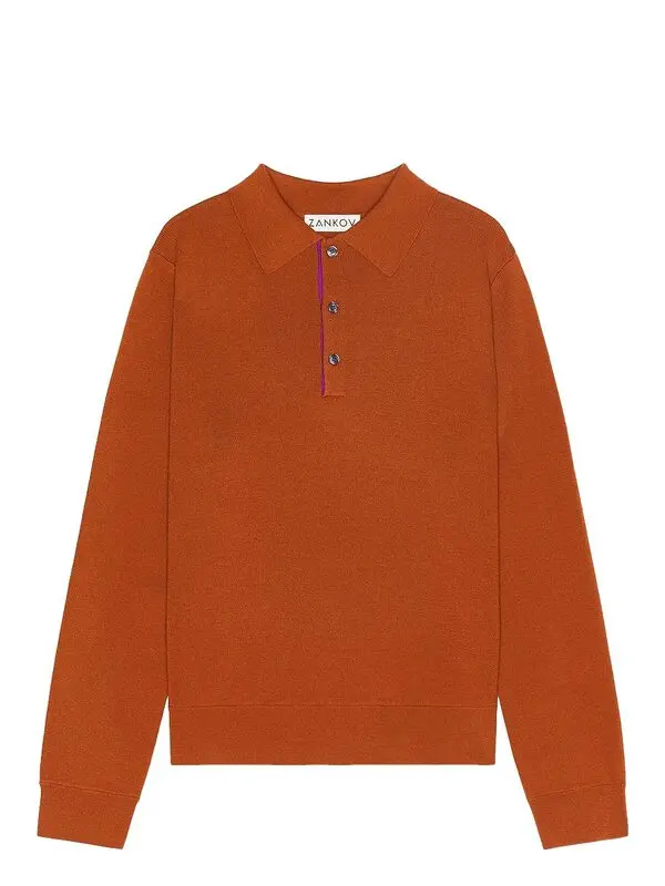 ZANKOV Artem Merino Polo In Burnt Orange - Tabacco