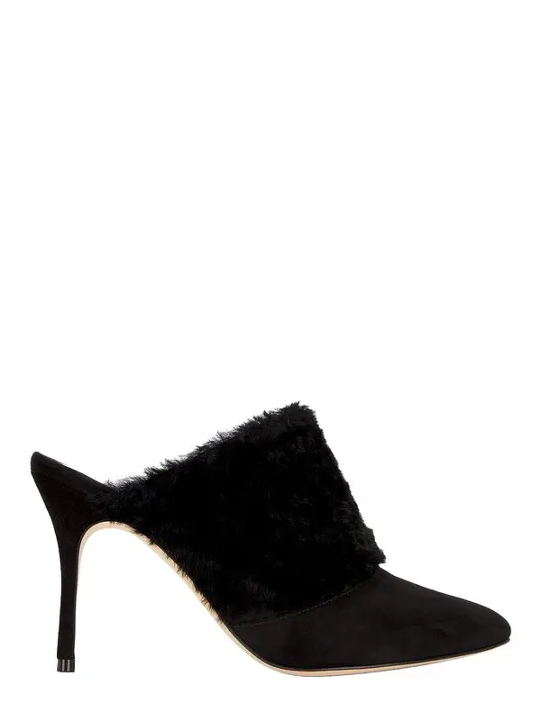 Manolo Blahnik Pelos 90 Suede Mule - Black