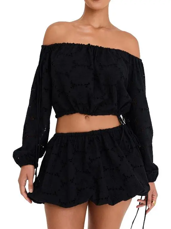 MISTRESS ROCKS Eyelet Crop Top - Black