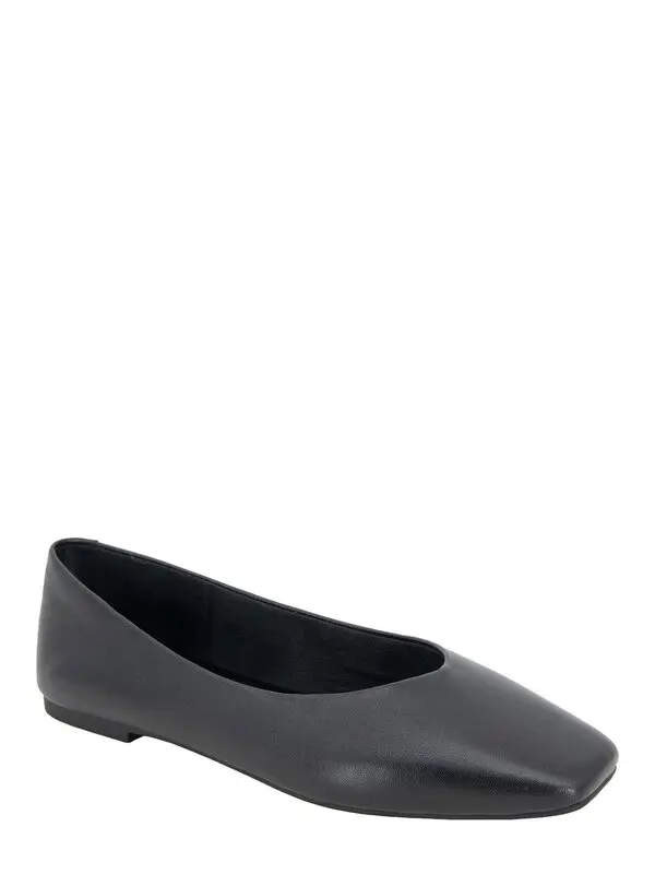 KENNETH COLE Johanna Square Toe Flat - Black Leather