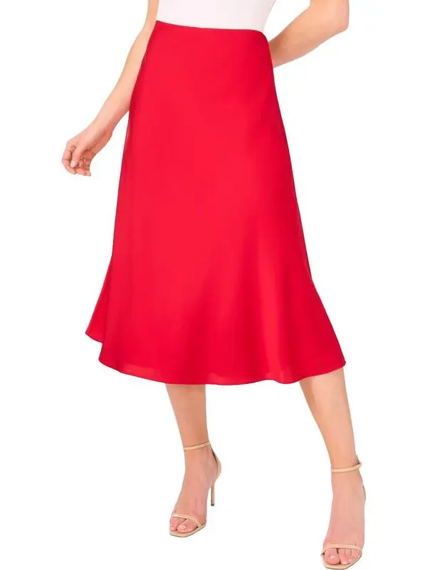 CECE DUPRAZ Bias Cut Satin Midi Skirt - Stoplight Red