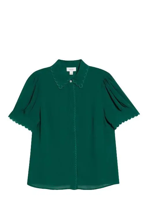 CECE DUPRAZ Scallop Trim Button-up Shirt - Forest Shadow