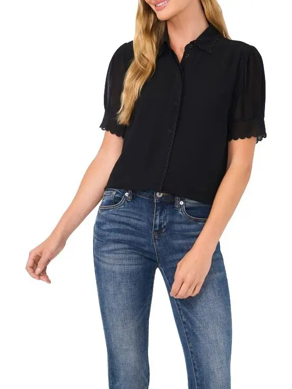 CECE DUPRAZ Scallop Trim Button-up Shirt - Rich Black