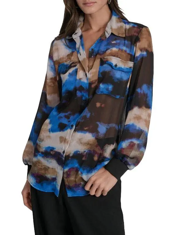 Dkny Floral Print Long Sleeve Shirt - Clouded Inkblot
