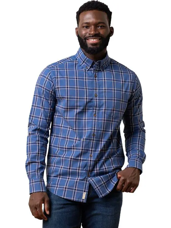 HOPE & HENRY Organic Stretch Poplin Shirt - Dark Blue Homeroom Plaid