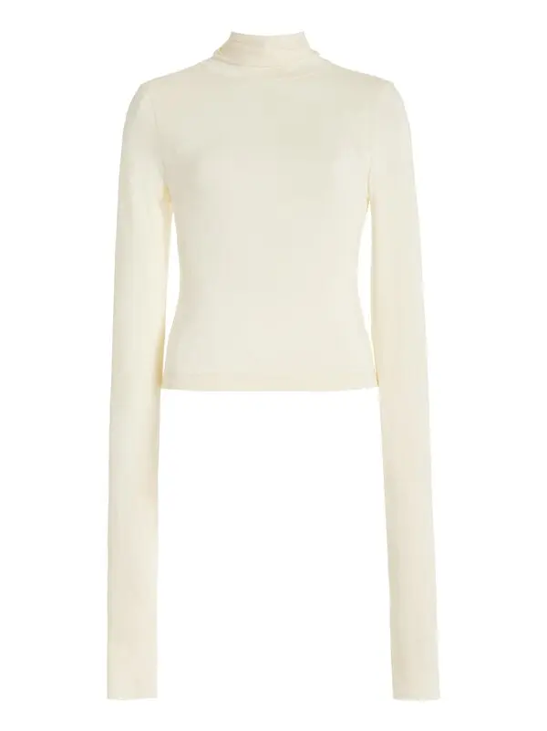 Eterne Cropped Jersey Turtleneck Top - Ivory