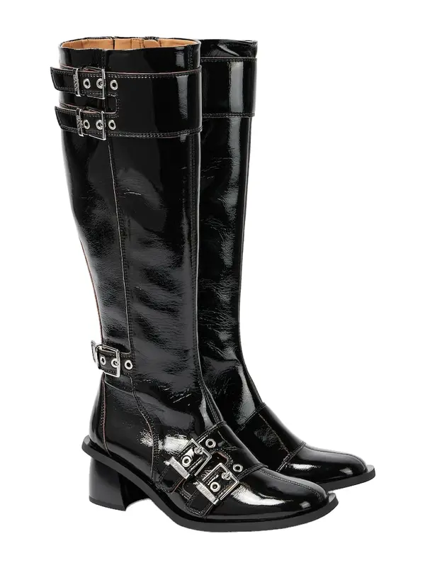GANNI Faux Leather Knee-high Boots - Black