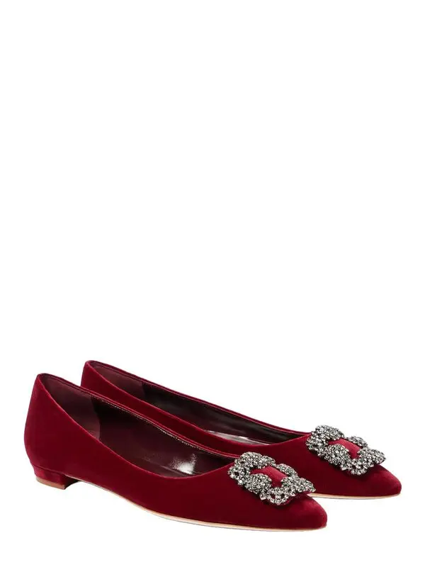 Manolo Blahnik Hangisi Embellished Velvet Ballet Flats - Red