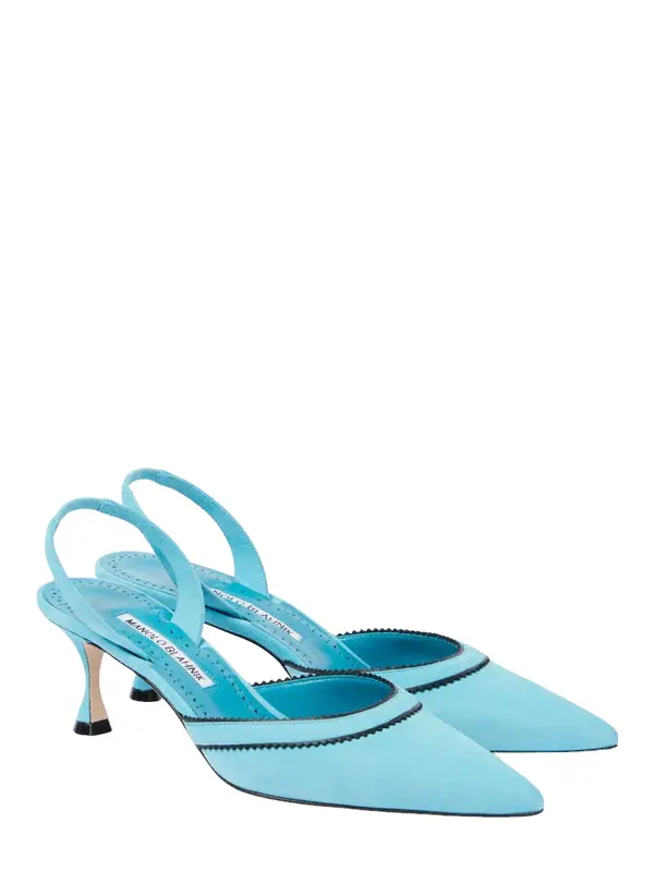 Manolo Blahnik Brontiasli Suede Slingback Pumps - Blue