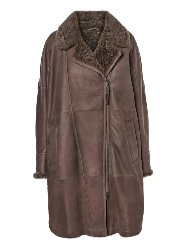 Brunello Cucinelli Shearling-lined Leather Coat - Brown