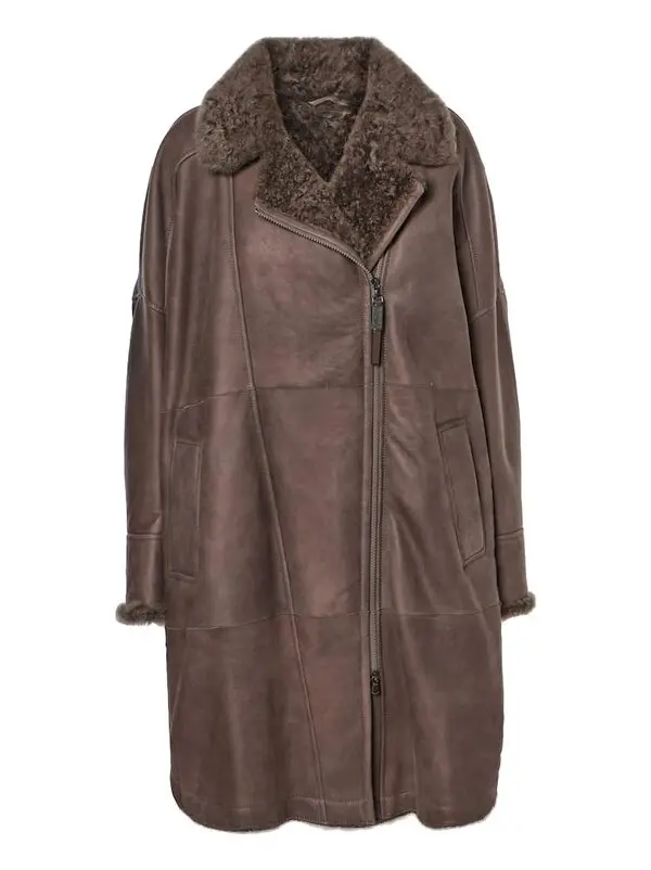 Brunello Cucinelli Shearling-lined Leather Coat - Brown