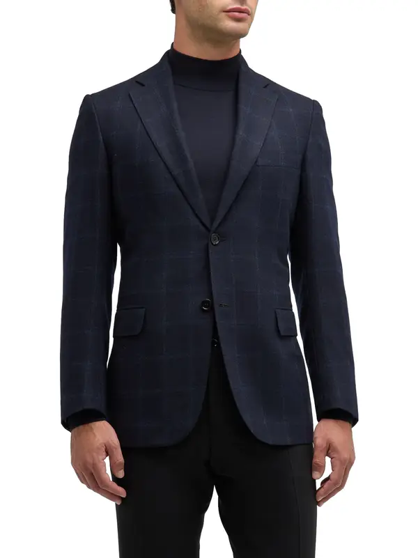 Brioni Wool-cashmere Windowpane Sport Coat - Navy