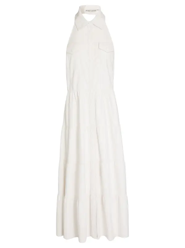 Alice + Olivia Miranda Tiered Halterneck Midi Dress - Ivory