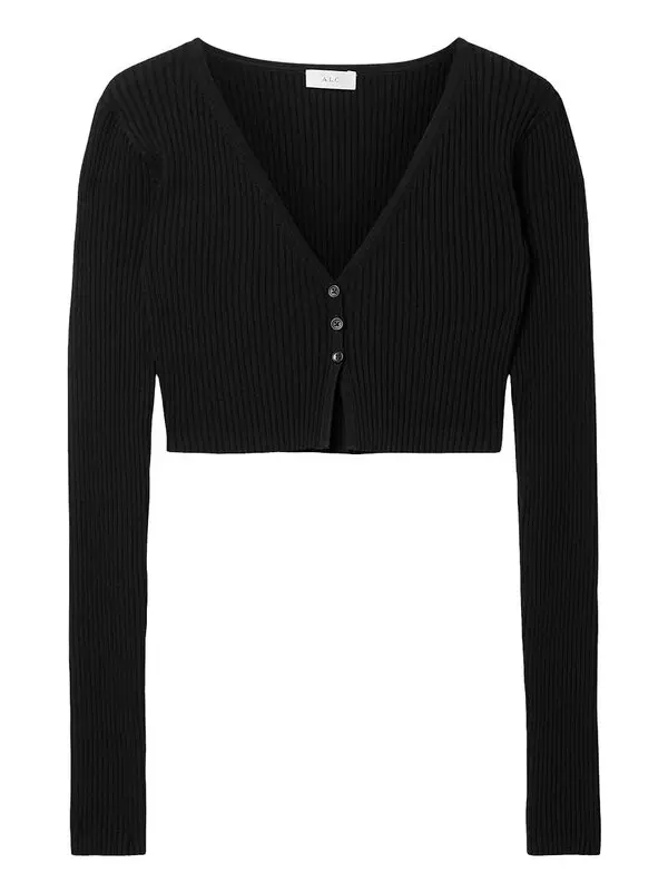 A.L.C. Hallie Cropped Ribbed-knit Cardigan - Black