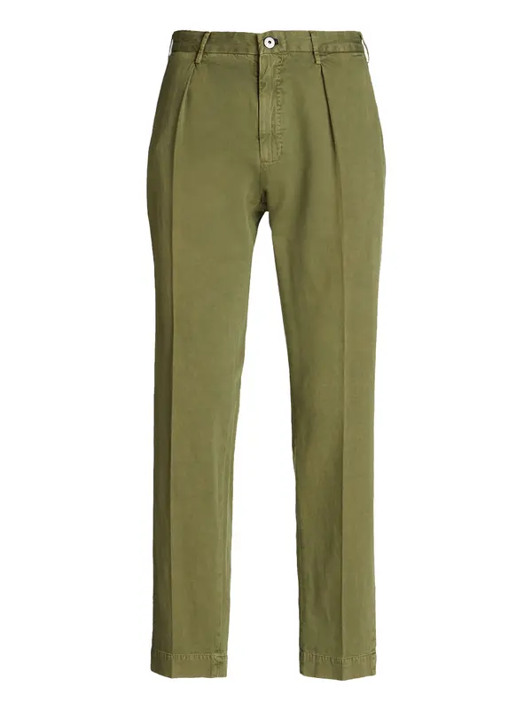 SLOWEAR Incotex Pleated Cottonblend Twill Chinos - Army Green
