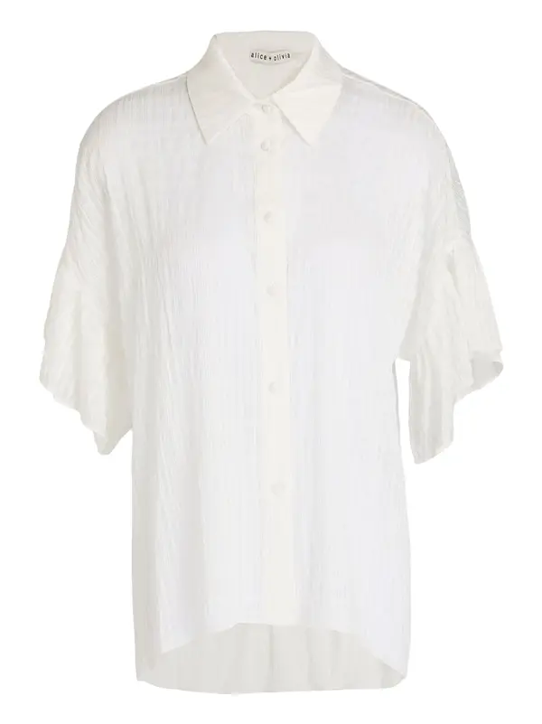 Alice + Olivia Edyth Ruffled Seersucker Shirt - Off-white