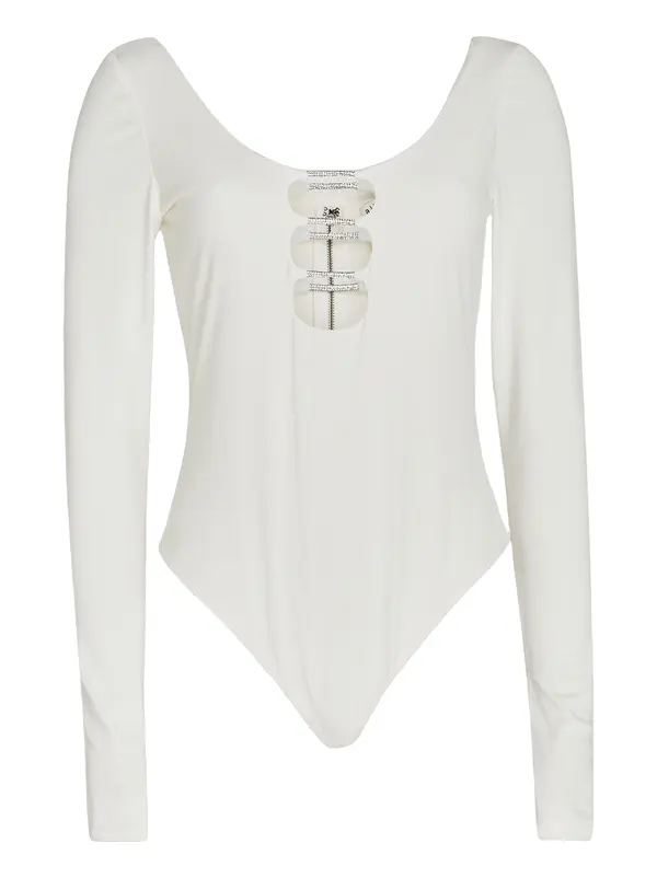Alice + Olivia Crystal-embellished Cutout Crepe Bodysuit - Ivory