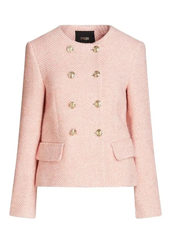 Maje Tweed Double-breasted Jacket - Pastel Pink