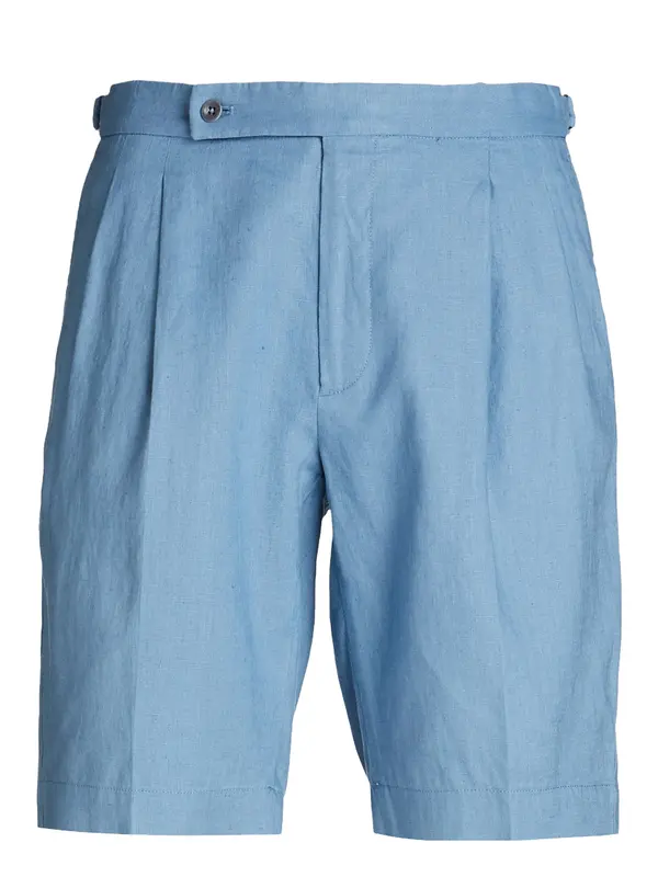 SLOWEAR Incotex Pleated Linen Chino Shorts - Light Blue