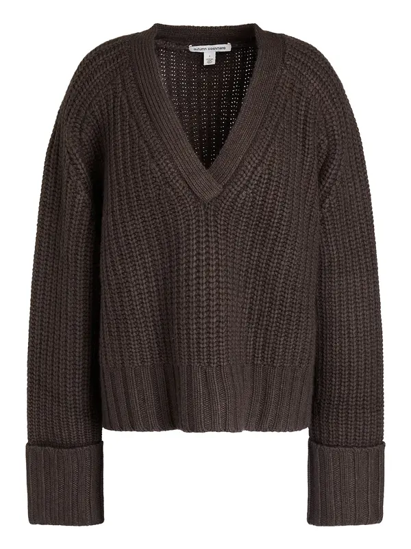 Autumn Cashmere Ribbed Knit Sweater - Dark Brown