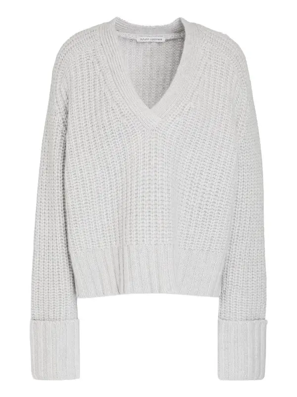 Autumn Cashmere Ribbed Knit Sweater - Light Gray