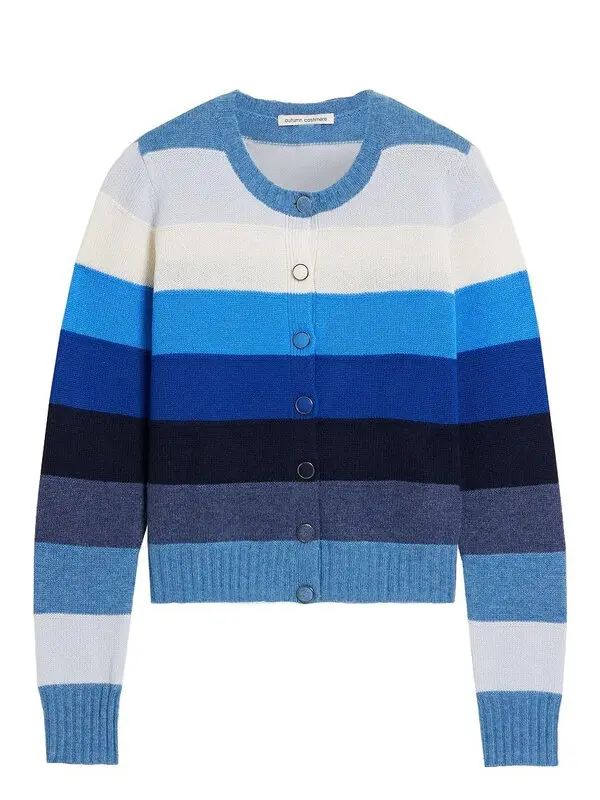 Autumn Cashmere Striped Cashmere Cardigan - Blue