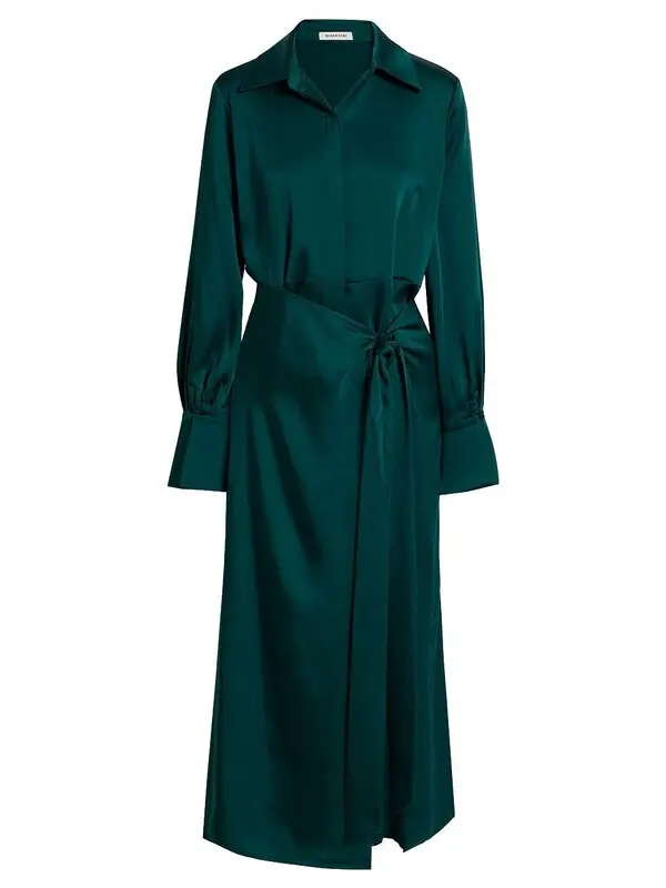 Simkhai Samba Wrap-effect Satin-crepe Midi Shirt Dress - Emerald