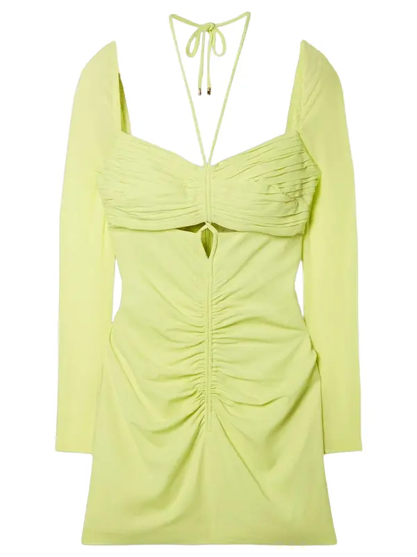 SELF-PORTRAIT Cutout Ruched Stretch-crepe Mini Dress - Light Green