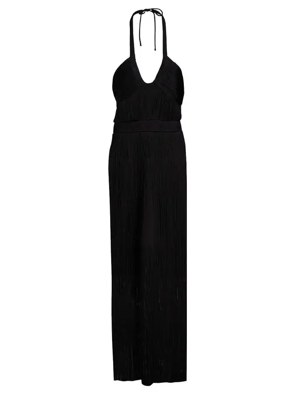 Simkhai Baldwin Fringed Draped Crepe Halterneck Maxi Dress - Black