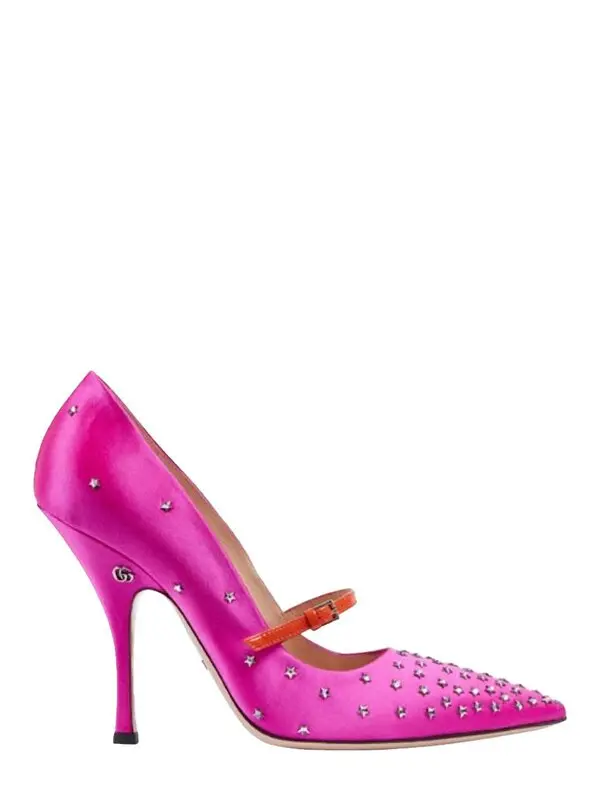 Gucci Jodie Embellished Satin Pumps - Fuchsia