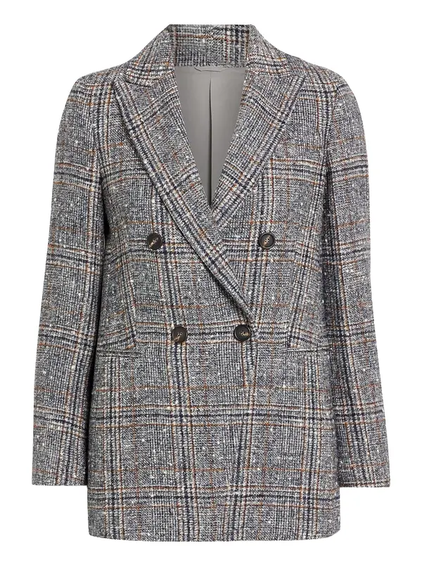 Brunello Cucinelli Double-breasted Checked Bouclé-tweed Blazer - Navy