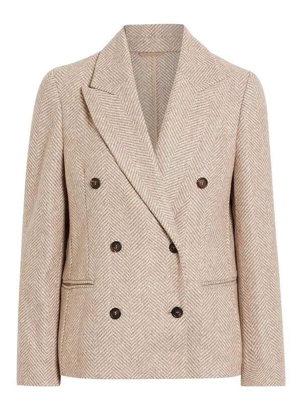 Brunello Cucinelli Double-breasted Herringbone Tweed Blazer - Beige