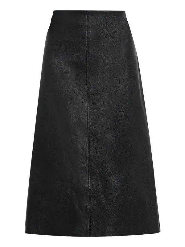 Brunello Cucinelli Leather Midi Skirt - Black