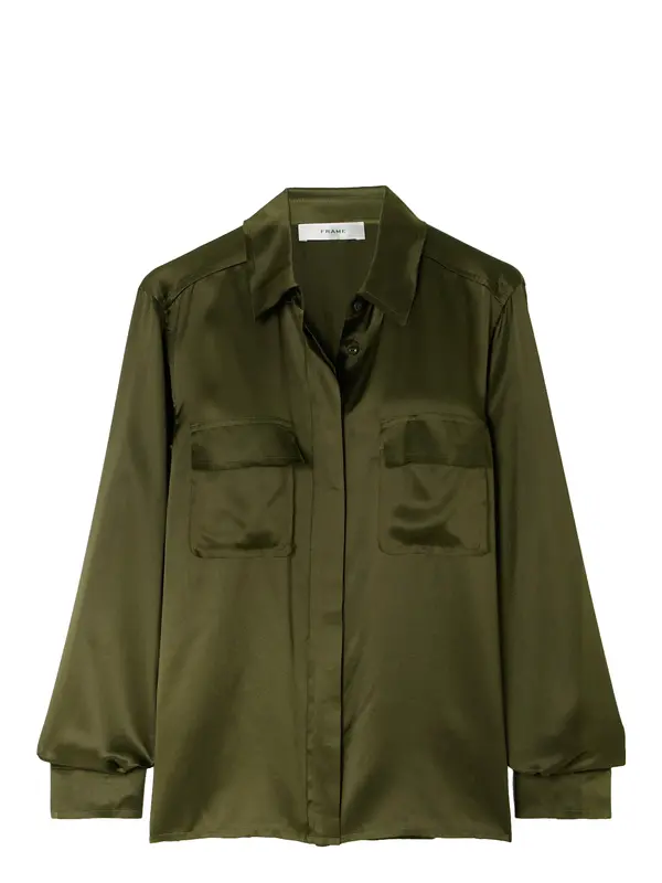 FRAME Frayed Silk-charmeuse Shirt - Green