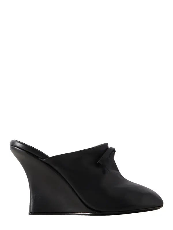 Marie Adam-Leenaerdt Bow-embellished Leather Wedge Mules - Black