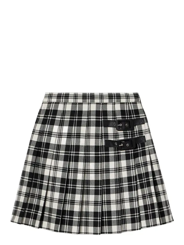 Alessandra Rich Leather-trimmed Pleated Checked Mini Skirt - Multi