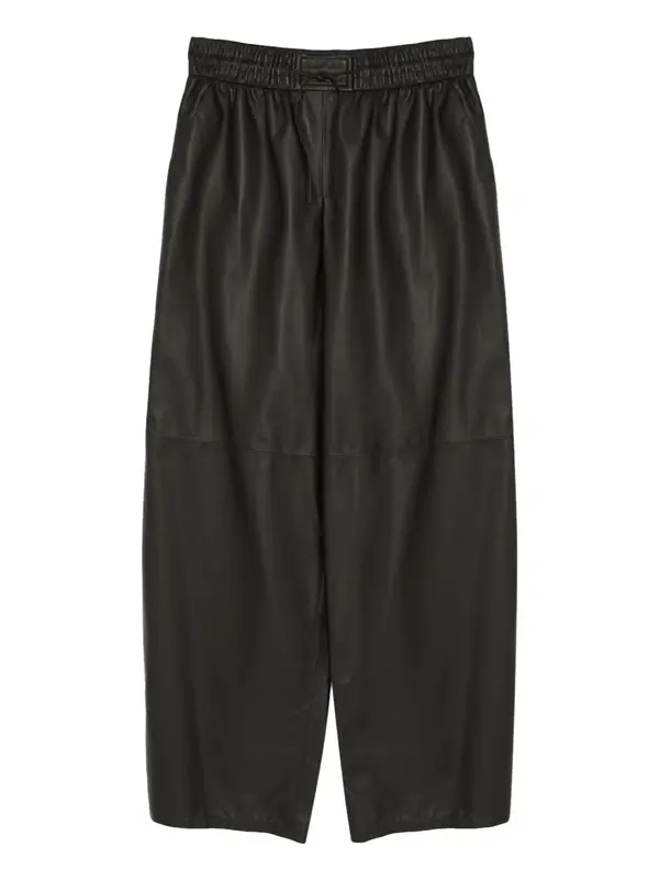 YVES SALOMON Leather Wide-leg Trousers - Black
