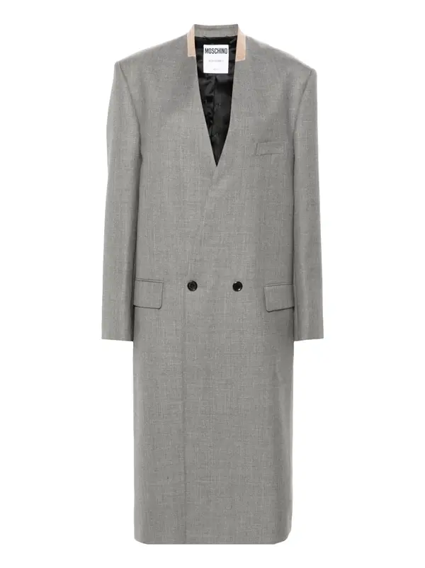 Moschino Virgin Wool Double-breasted Coat - Grey